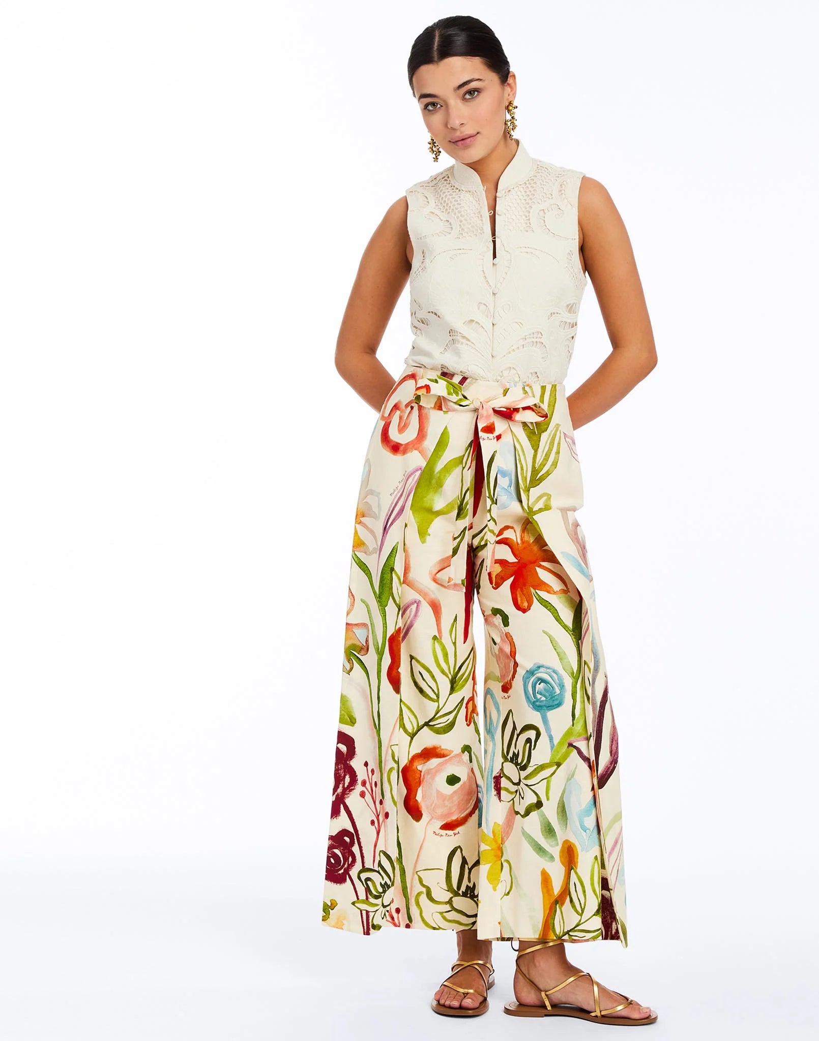 Chloe Wrap Pants | Ivory Watercolor – Charlotte's Inc