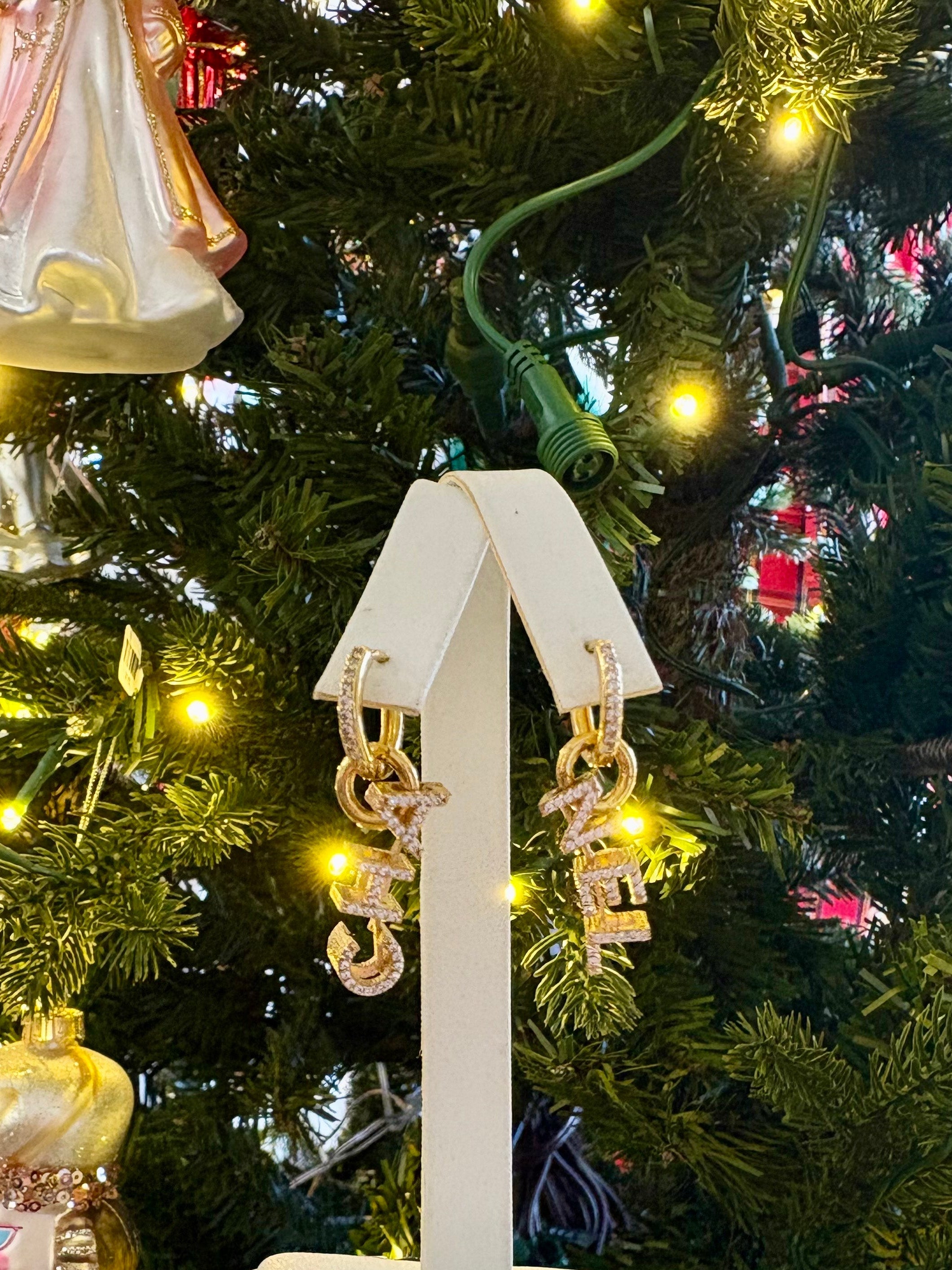 Rhinestone Word Hoop & Charm Earrings – Charlotte's Inc